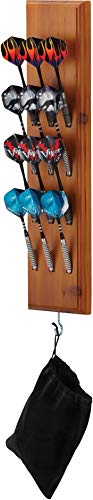 Viper Dart Caddy Solid Wood Wall Mounted Dart Holder / Stand, Displays 4 Sets of Steel or Soft Tip Darts, for all Sisal & Electronic Dartboards, Surrounds & Cabinets, Cinnamon Finish