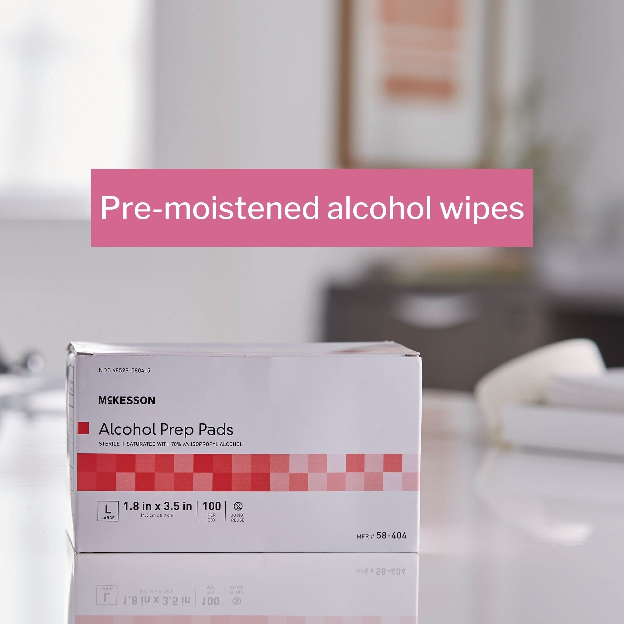 Alcohol Prep Pad, McKesson, Isopropyl Alcohol 70%, Individual Packet, Large, 3.5 X 1.7 Inch, Sterile, 100 Ct. Box, Case of 10 Boxes = 1000 Pads