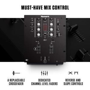 Numark M2 - 2-Channel Scratch DJ Mixer, Rack Mountable with 3-Band EQ, Microphone Input and Replaceable Crossfader with Reverse and Slope Controls