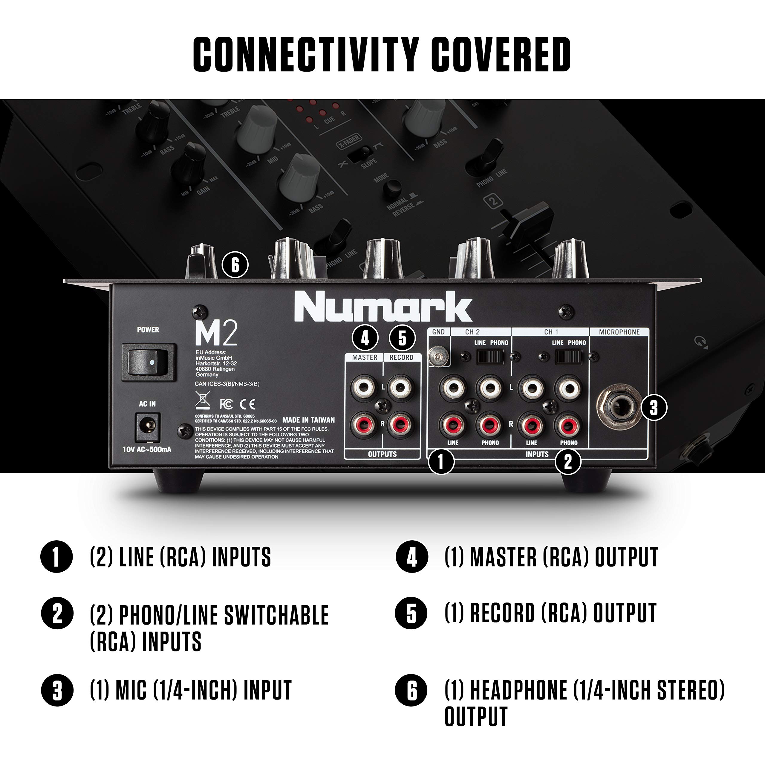 Numark M2 - 2-Channel Scratch DJ Mixer, Rack Mountable with 3-Band EQ, Microphone Input and Replaceable Crossfader with Reverse and Slope Controls