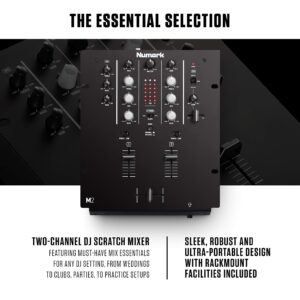 Numark M2 - 2-Channel Scratch DJ Mixer, Rack Mountable with 3-Band EQ, Microphone Input and Replaceable Crossfader with Reverse and Slope Controls