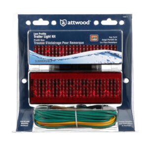 Attwood 14064-7 LED Low-Profile Trailer Light Kit — 2 Stop/Tail/Turn Submersible LED Lights, License Plate Bracket, Wiring Harness