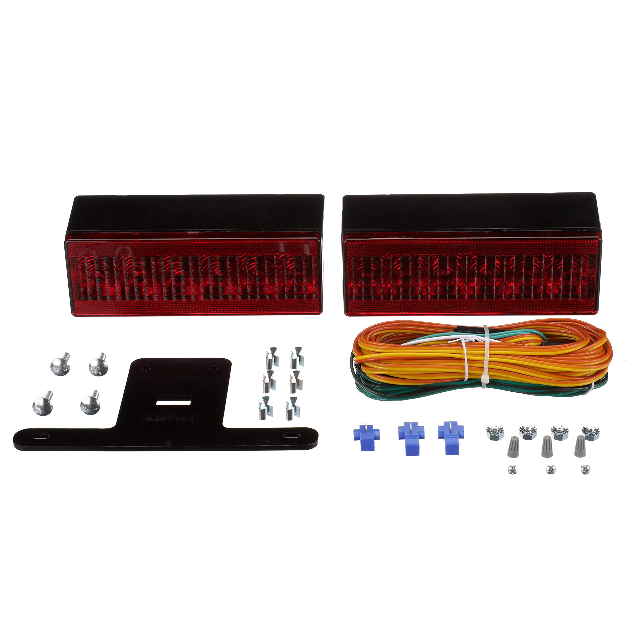 Attwood 14064-7 LED Low-Profile Trailer Light Kit — 2 Stop/Tail/Turn Submersible LED Lights, License Plate Bracket, Wiring Harness