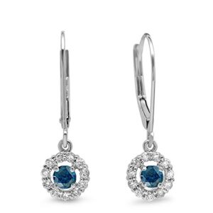 dazzlingrock collection 0.55 carat (ctw) 14k round blue & white diamond cluster halo drop earrings 1/2 ct, white gold