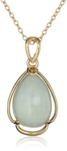 morgan & paige 18k yellow gold plated 925 sterling silver genuine green jade open teardrop pendant necklace, 18"