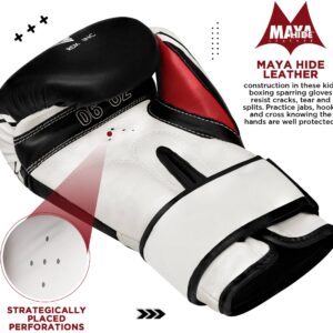 RDX Kids Boxing Gloves, 6oz 4oz Junior Training Mitts, Maya Hide Leather Ventilated Palm, Muay Thai Sparring MMA Kickboxing Fighting, Punch Bag Speed Ball Focus Pads Punching Workout