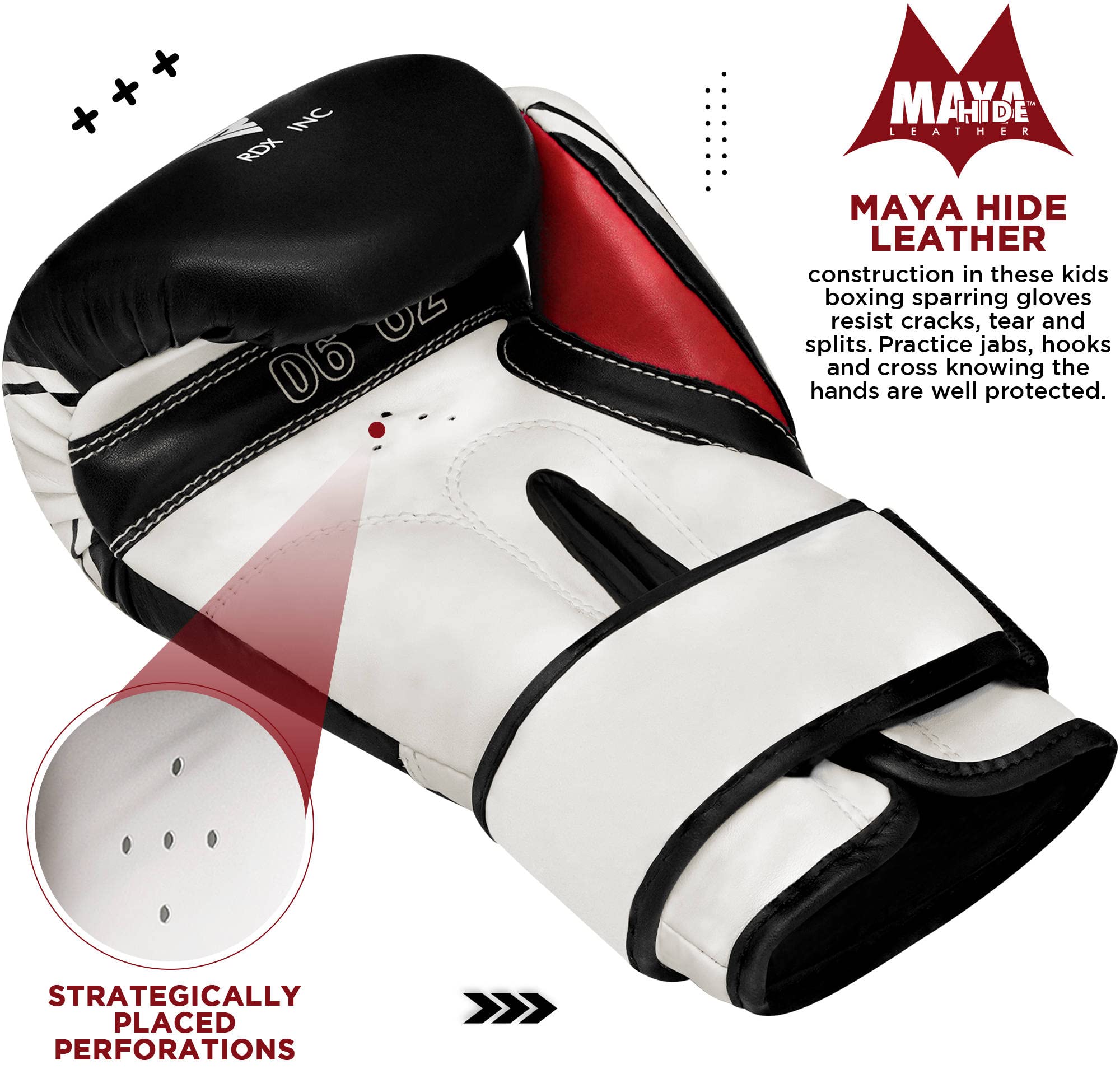 RDX Kids Boxing Gloves, 6oz 4oz Junior Training Mitts, Maya Hide Leather Ventilated Palm, Muay Thai Sparring MMA Kickboxing Fighting, Punch Bag Speed Ball Focus Pads Punching Workout