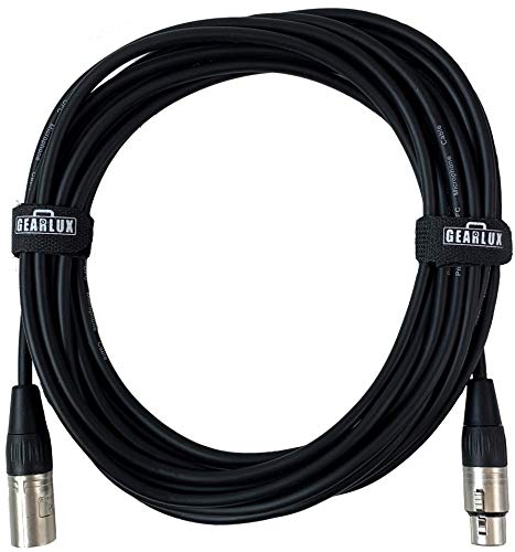 Gearlux XLR Microphone Cable, Fully Balanced, Male to Female, Black, 25 Feet - 2 Pack