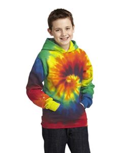 port & company boys' essential tie dye pullover hooded sweatshirt m rainbow