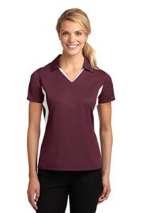 sport-tek women's side blocked micropique sport wick polo l maroon/white