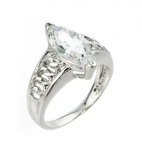 ladies' 925 sterling silver marquise-cut cz solitaire engagement ring (size 7.5)