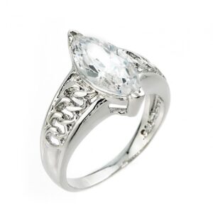 Ladies' 925 Sterling Silver Marquise-Cut CZ Solitaire Engagement Ring (Size 7.5)