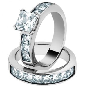 marimor jewelry women's stainless steel 316 princess cut 3.75 carat zirconia wedding ring set size 8