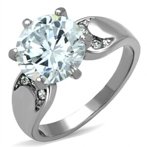 marimor jewelry stainless steel high polished 3.9 carat round cut zirconia engagement ring size 7