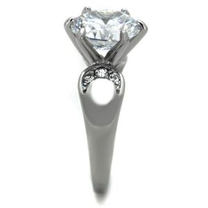 Marimor Jewelry Stainless Steel High Polished 3.9 Carat Round Cut Zirconia Engagement Ring Size 7