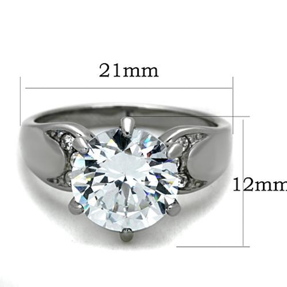 Marimor Jewelry Stainless Steel High Polished 3.9 Carat Round Cut Zirconia Engagement Ring Size 7