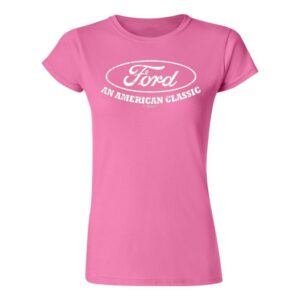 ford an american classic ladies junior fit tee car shirt pink, small