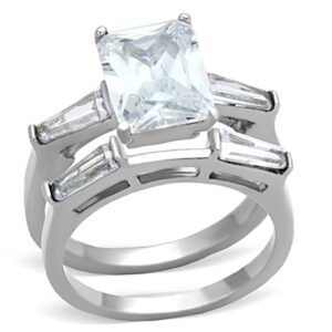 marimor jewelry 4.45 carat emerald cut zirconia stainless steel engagement wedding ring set size 5