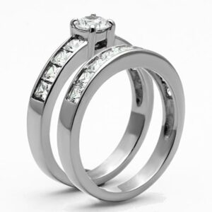 Marimor Jewelry 3.25 Carat Cubic Zirconia Stainless Steel 316 Engagement Wedding Ring Set Size 8