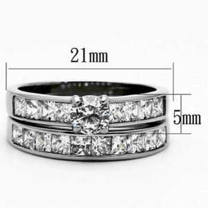 Marimor Jewelry 3.25 Carat Cubic Zirconia Stainless Steel 316 Engagement Wedding Ring Set Size 8