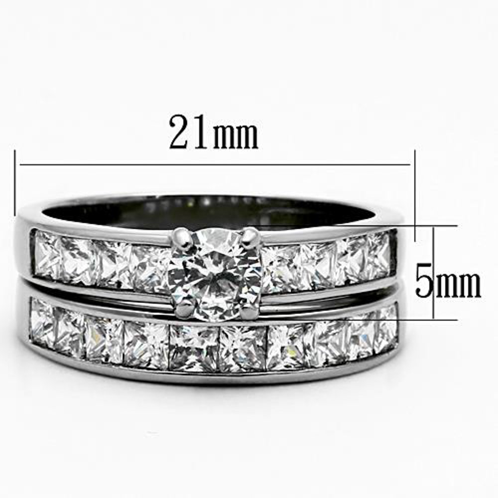 Marimor Jewelry 3.25 Carat Cubic Zirconia Stainless Steel 316 Engagement Wedding Ring Set Size 8