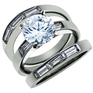 marimor jewelry 4.35 carat cubic zirconia stainless steel engagement wedding ring 3 piece set size 5