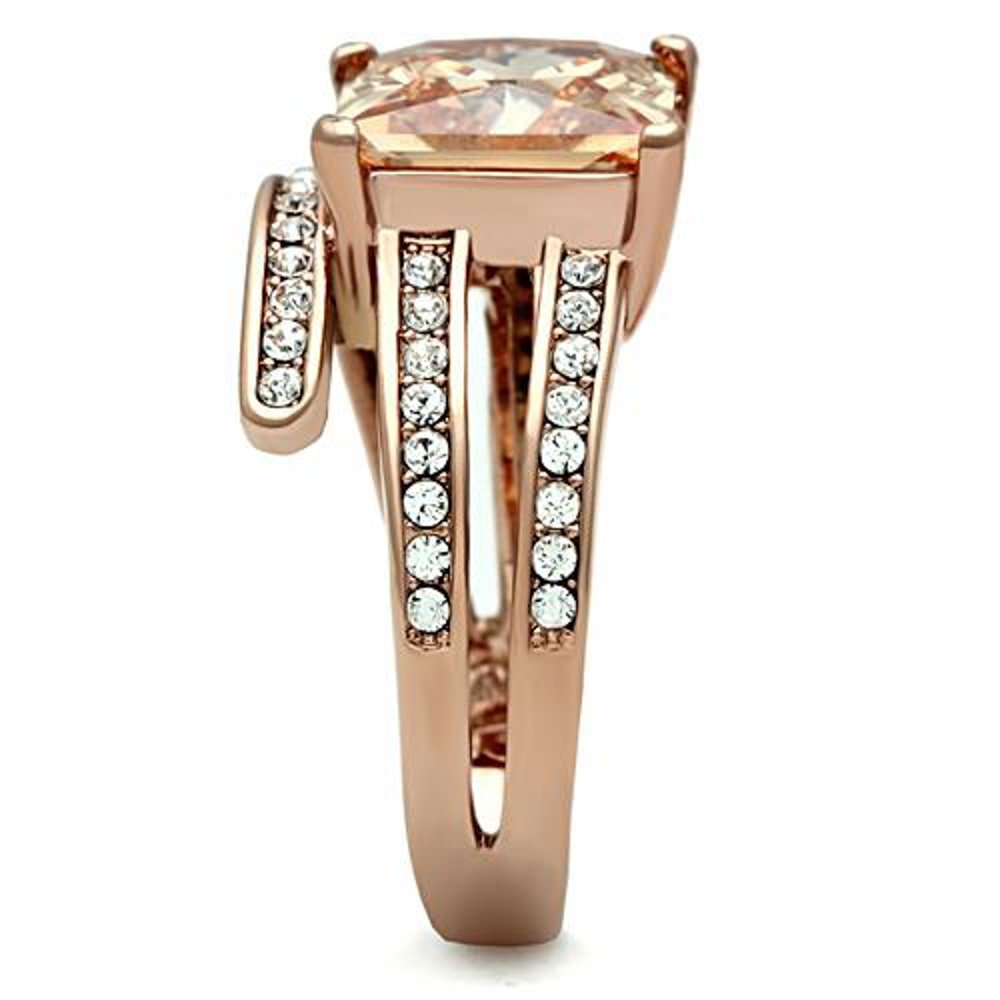 Marimor Jewelry Women's Stainless Steel Rose Gold Princess Cut Champagne Zirconia Cocktail Ring Size 9