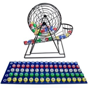 royal bingo supplies showstopper 19-inch xl bingo game - 1.5" large print bingo balls with cage, wood master board - premium bingo set for large groups - lottery ball machine bingo kit