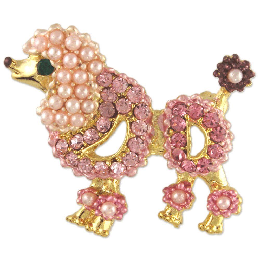 Women's Crystal Pink Pearl Poodle Dog Brooch Pin Made with Swarovski Elements