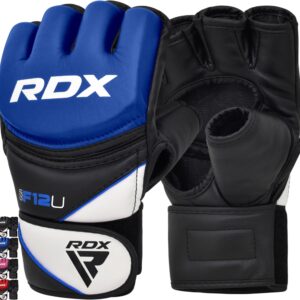 RDX MMA Gloves Grappling Sparring, Maya Hide Leather, Boxing Gloves Men Women Muay Thai Martial Arts Training, Half Finger Adjustable Mitts Wrist Support kickboxing Cage Fighting Punching Bag Workout