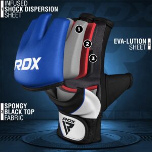 RDX MMA Gloves Grappling Sparring, Maya Hide Leather, Boxing Gloves Men Women Muay Thai Martial Arts Training, Half Finger Adjustable Mitts Wrist Support kickboxing Cage Fighting Punching Bag Workout