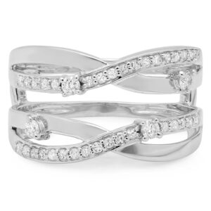 Dazzlingrock Collection 0.40 Carat (Cttw) 14K Round Diamond Wedding Swirl Enhancer Ring, White Gold, Size 6