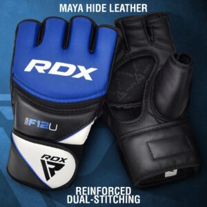 RDX MMA Gloves Grappling Sparring, Maya Hide Leather, Boxing Gloves Men Women Muay Thai Martial Arts Training, Half Finger Adjustable Mitts Wrist Support kickboxing Cage Fighting Punching Bag Workout