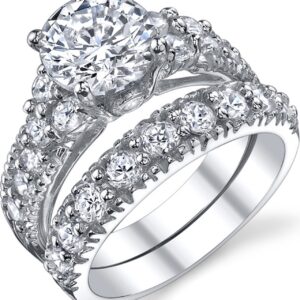 Womens 1.5 Carat Sterling Silver 925 Engagement Bridal Ring Set Round-Cut Cubic Zirconia