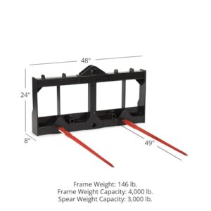 Titan Attachments HD Skid Steer Hay Frame Attachment, Two 49" Hay Spears, Rated 4,000 LB, Quick Tach Mounting, Hay Handing Equipment for Bobcat Tractors