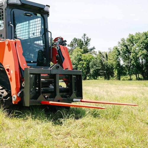 Titan Attachments HD Skid Steer Hay Frame Attachment, Two 49" Hay Spears, Rated 4,000 LB, Quick Tach Mounting, Hay Handing Equipment for Bobcat Tractors