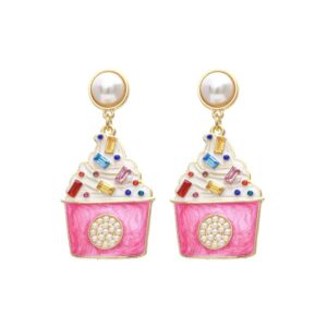 hand jeweled cupcake earrings for bakers, women. jeweled cupcake earrings