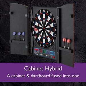 Fat Cat Electronx Electronic Dartboard Compact Size Over 35 Games with 167 Options Built-In Cabinet and Dart Storage for up to 12 Darts Auto Scoring LCD Display 8-Player Multiplayer and Soft Tip Darts