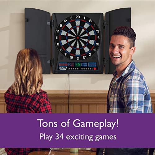 Fat Cat Electronx Electronic Dartboard Compact Size Over 35 Games with 167 Options Built-In Cabinet and Dart Storage for up to 12 Darts Auto Scoring LCD Display 8-Player Multiplayer and Soft Tip Darts