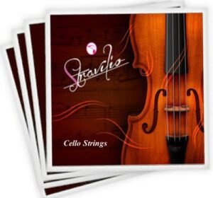 stravilio full set of cello strings, size 4/4 and 3/4 cello strings, steel core with alloy wound, medium tension soft tone, student grade, full set a d g and c, (bronze label)