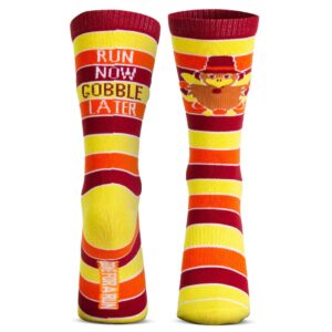 gone for a run run now gobble later | running woven mid calf socks thanksgiving socks | small