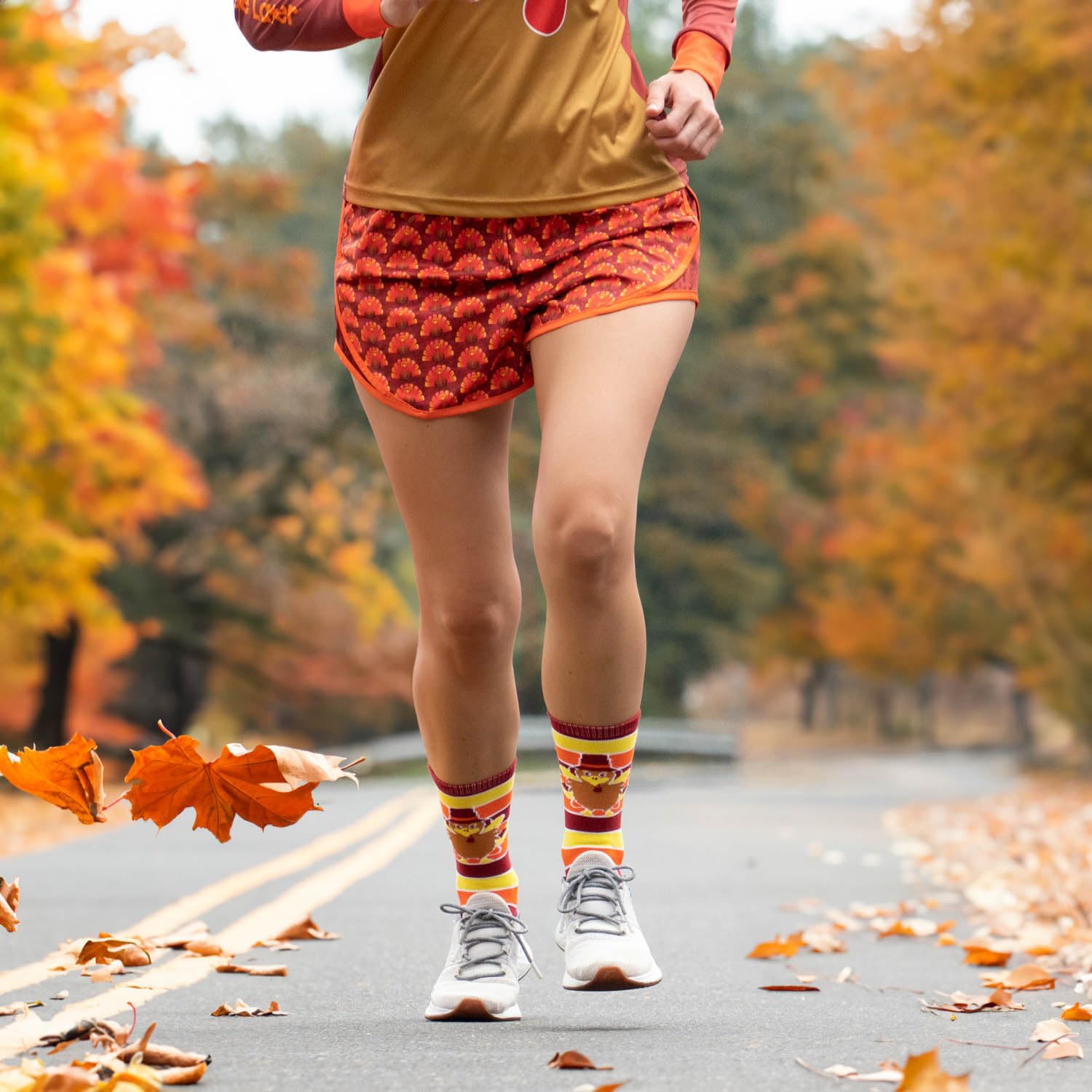 Gone For a Run Run Now Gobble Later | Running Woven Mid Calf Socks Thanksgiving Socks | Small