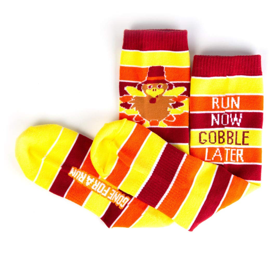 Gone For a Run Run Now Gobble Later | Running Woven Mid Calf Socks Thanksgiving Socks | Small