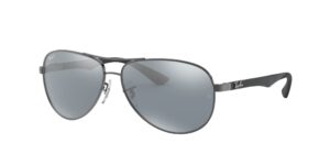 ray-ban men's rb8313 carbon fiber aviator sunglasses, gunmetal/polarized blue mirrored silver, 58 mm