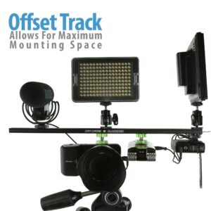 12 Inch Cold Shoe Extension Bracket - Dual Sided Camera Flash Mount with 1/4"-20 Flashner Adapter by Cam Caddie - Black / Green