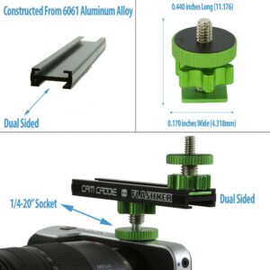 12 Inch Cold Shoe Extension Bracket - Dual Sided Camera Flash Mount with 1/4"-20 Flashner Adapter by Cam Caddie - Black / Green