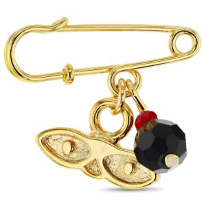 gold plated classic simulated azabache st lucy charm protection brooch pin - black simulated azabache st lucy eyes protection pin brooch - stylish protection jewelry gift for babies