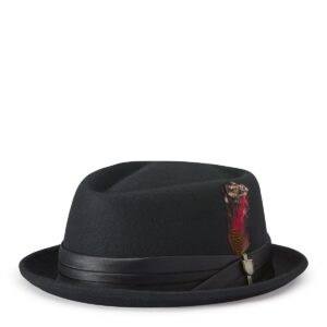 brixton men's stout short brim pork pie felt fedora, black/black, large