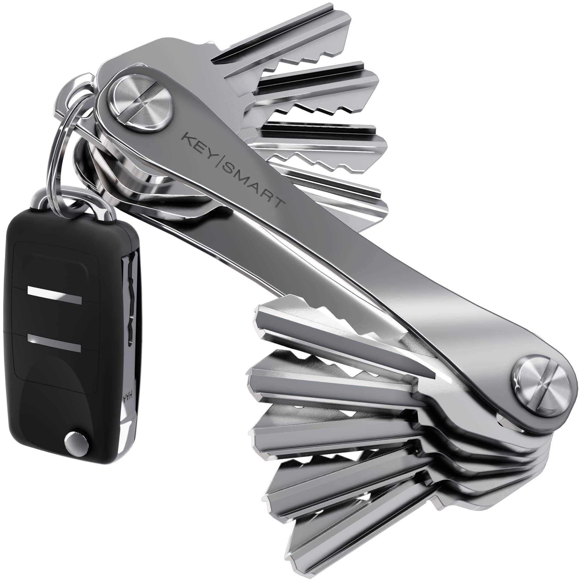 KEYSMART Key Holder for Keychain Key Ring - Compact Key Organizer Key Chain Key Case, Minimalist Pocket-Sized EDC Keychain, Loop Piece for Car Fobs, Expandable (up to 14 Keys, Titanium)