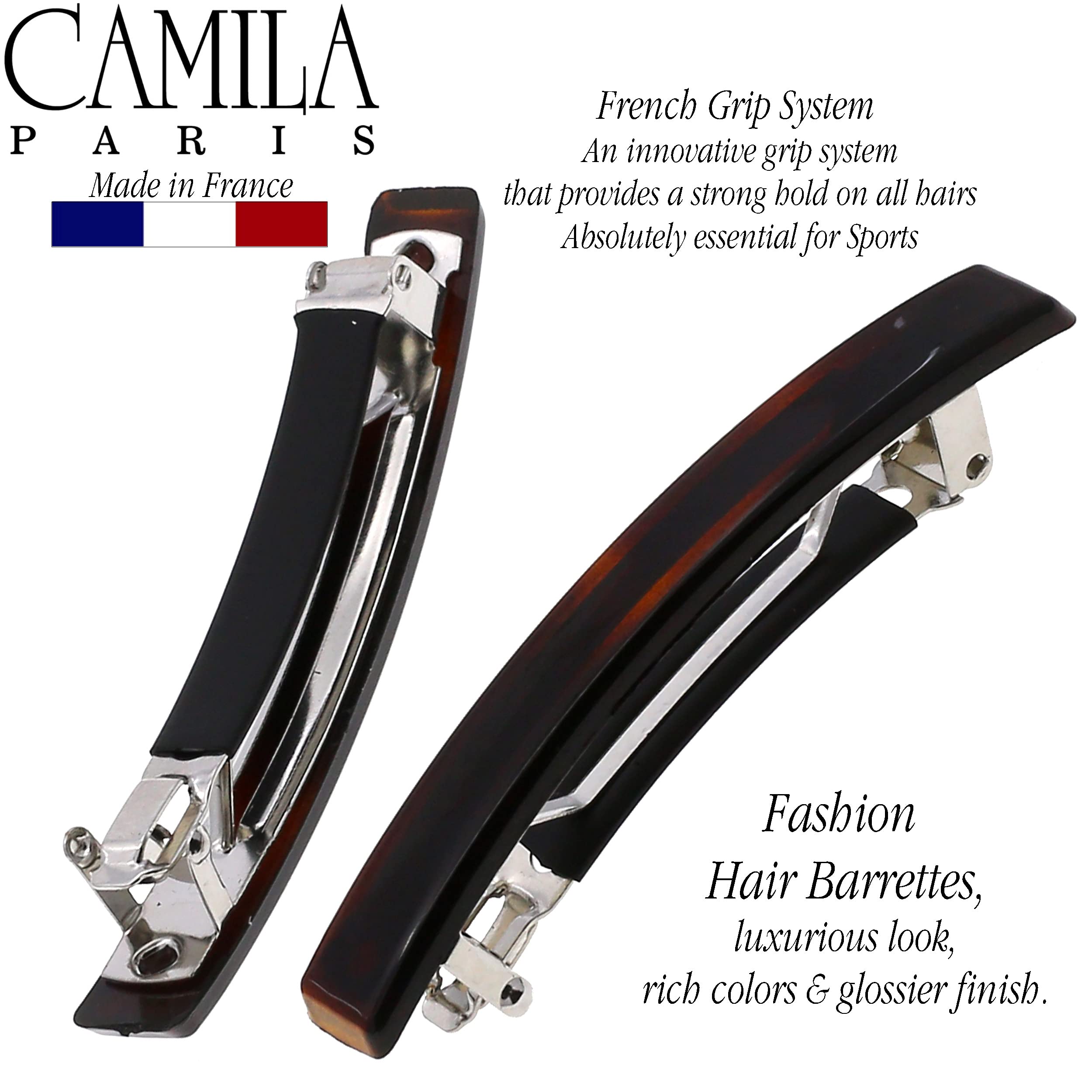 Camila Paris AD1/2 French Hair Barrette Clip for Girls, Set of 2 Rubberized Metal Clasp Strong Hold Grip Hair Clips for Women, No Slip Durable Styling Girls Hair Accessories, Made in France